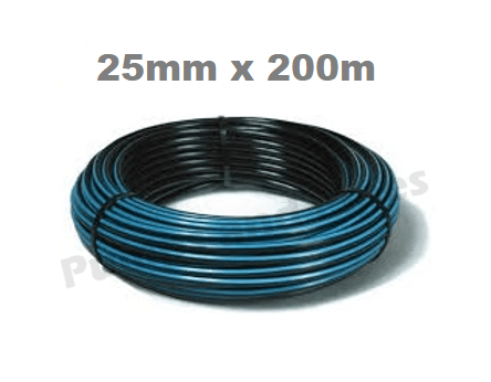 Poly Pipe 25mm x 200m Roll PN12.5 Blue Line Metric – Pumps and Pipes