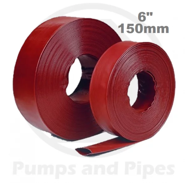 150mm 6″ Sunny Red Layflat Hose x 100 metres roll – Pumps and Pipes