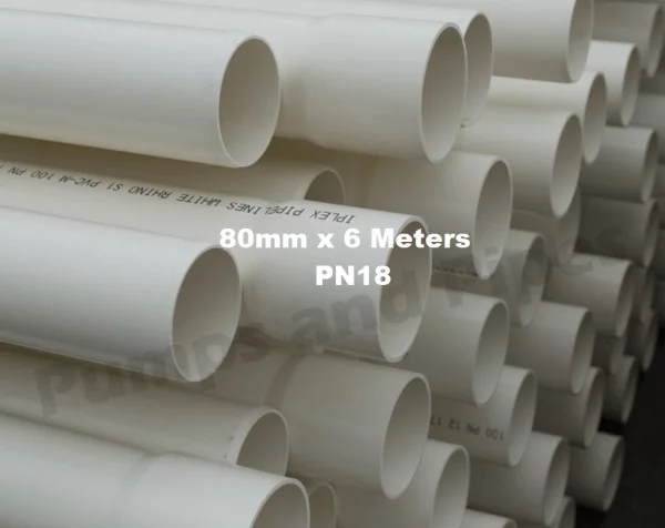 PVC Pipe 80mm x 6 Metres PN18 Solvent Weld SWJ Pressure Pipe – Pumps ...