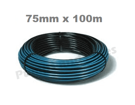 75mm x 100 metre Roll HDPE Poly Pipe PN12.5 SDR13 and PN16 SDR11 Blue ...