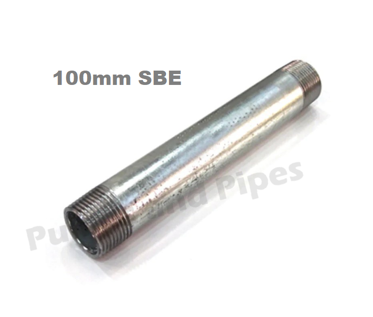 100mm SBE Galvanised Pipe – Threaded Male BSP Threads Various Lengths 100mm 200mm 300mm 450mm ...